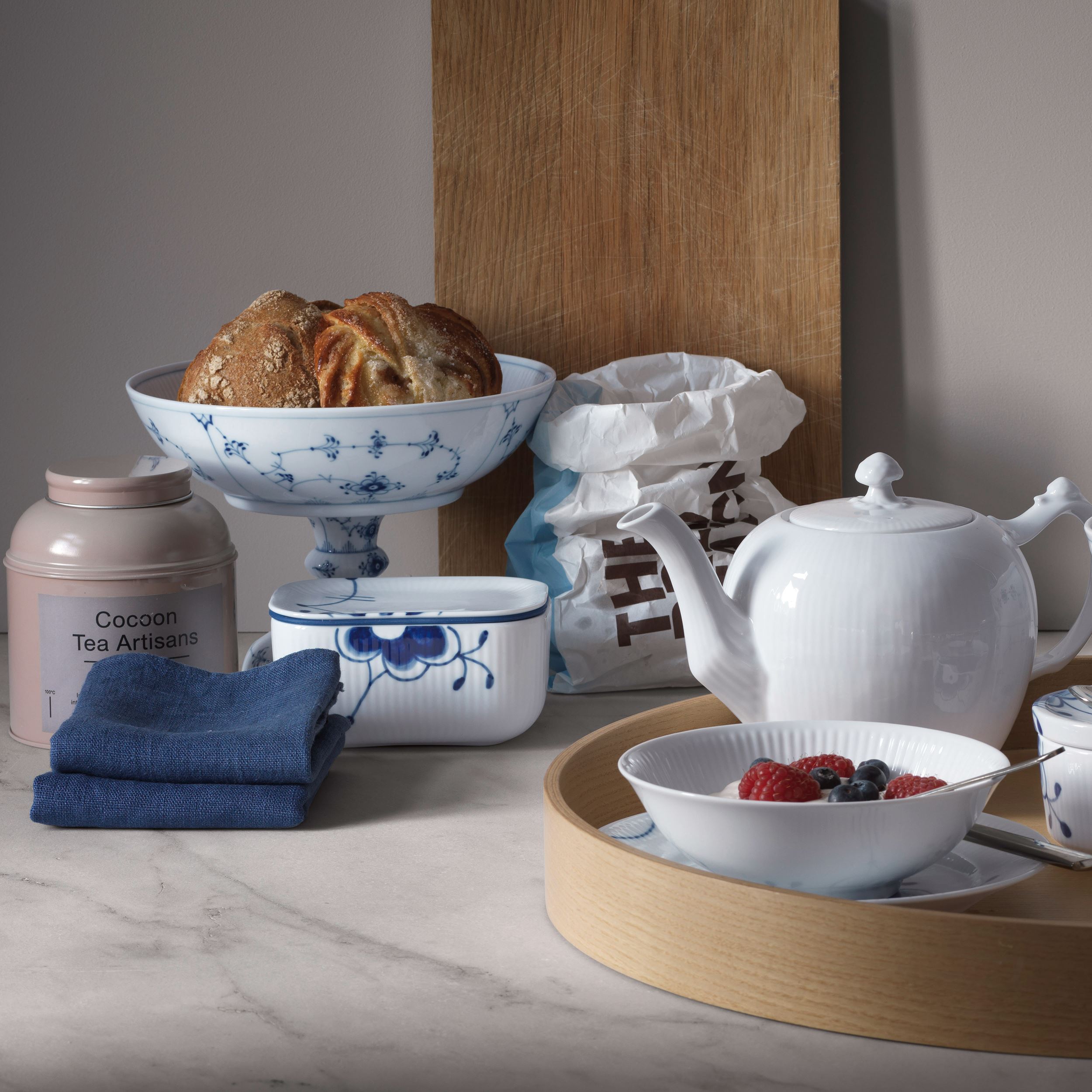 Blue Fluted Mega Butter Jar with Lid, 6.8 cm | Royal Copenhagen