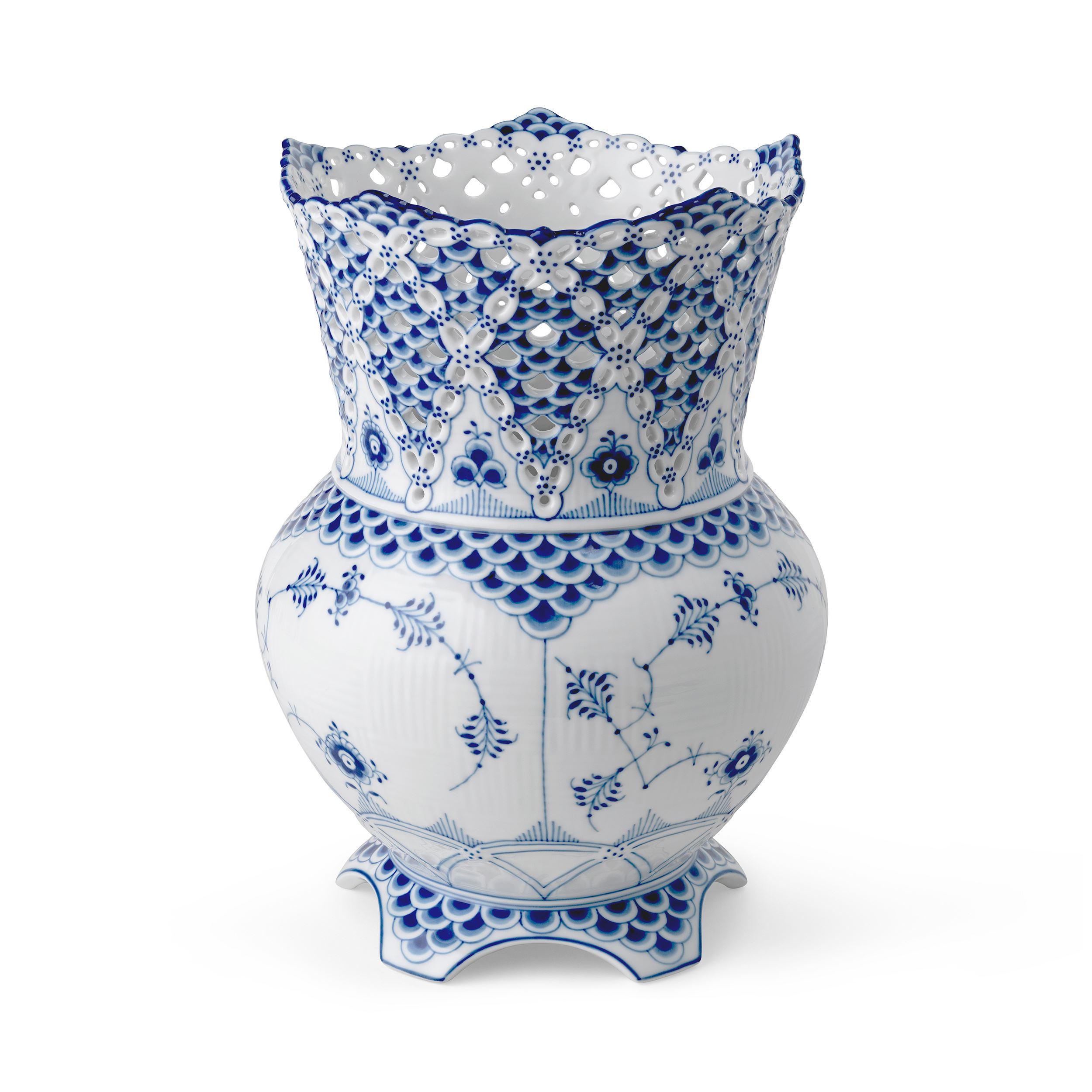 Blue Fluted Full Lace Vase, 22 cm | Royal Copenhagen