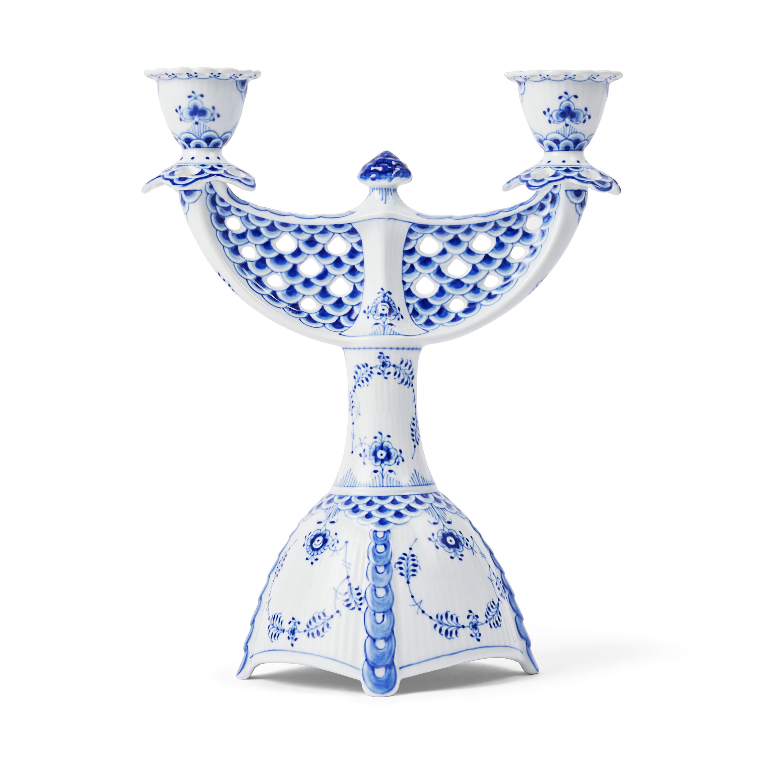 Blue Fluted Full Lace Candelabra, 25.5 cm | Royal Copenhagen