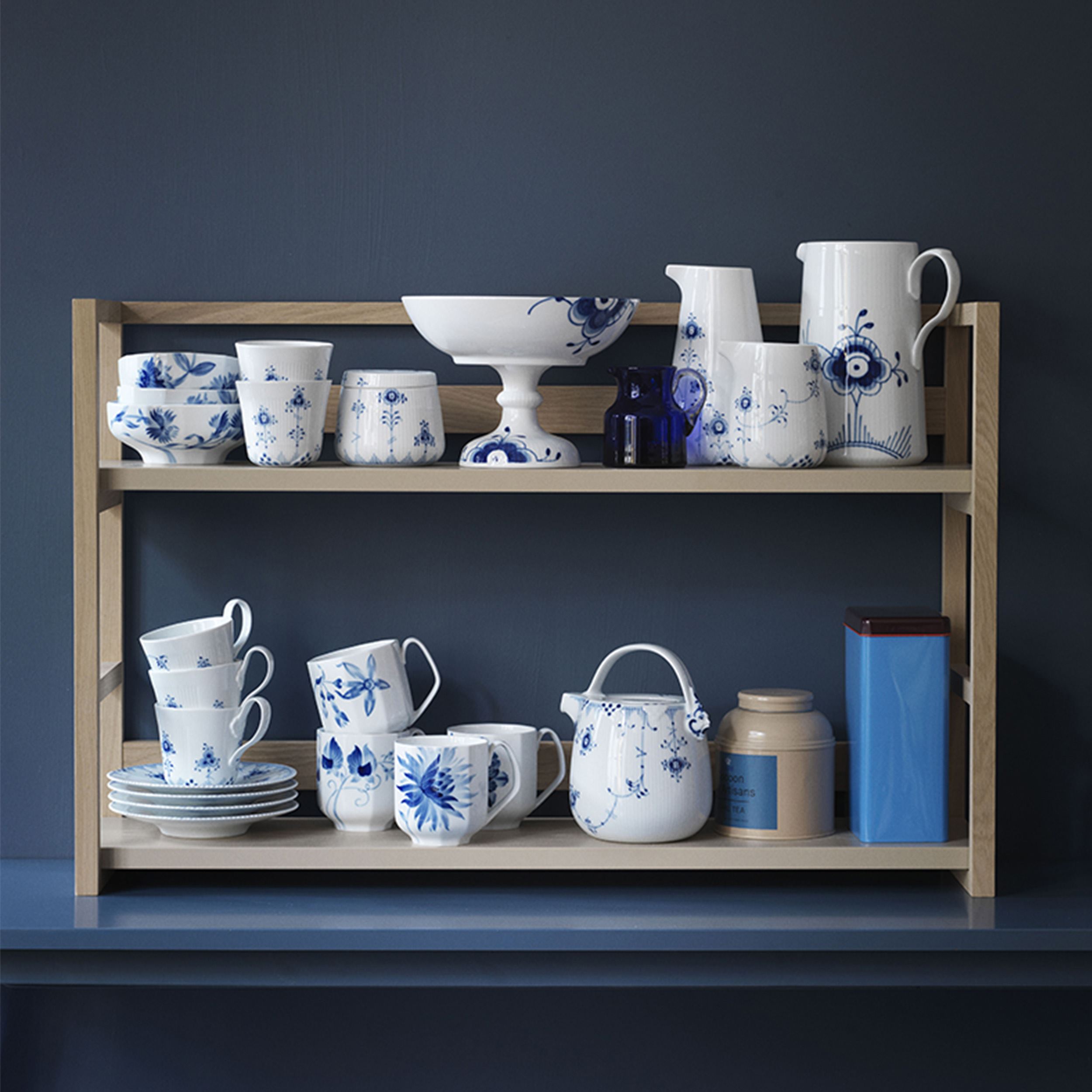 Blå Mega Riflet skål på fod, 80 cl | Royal Copenhagen