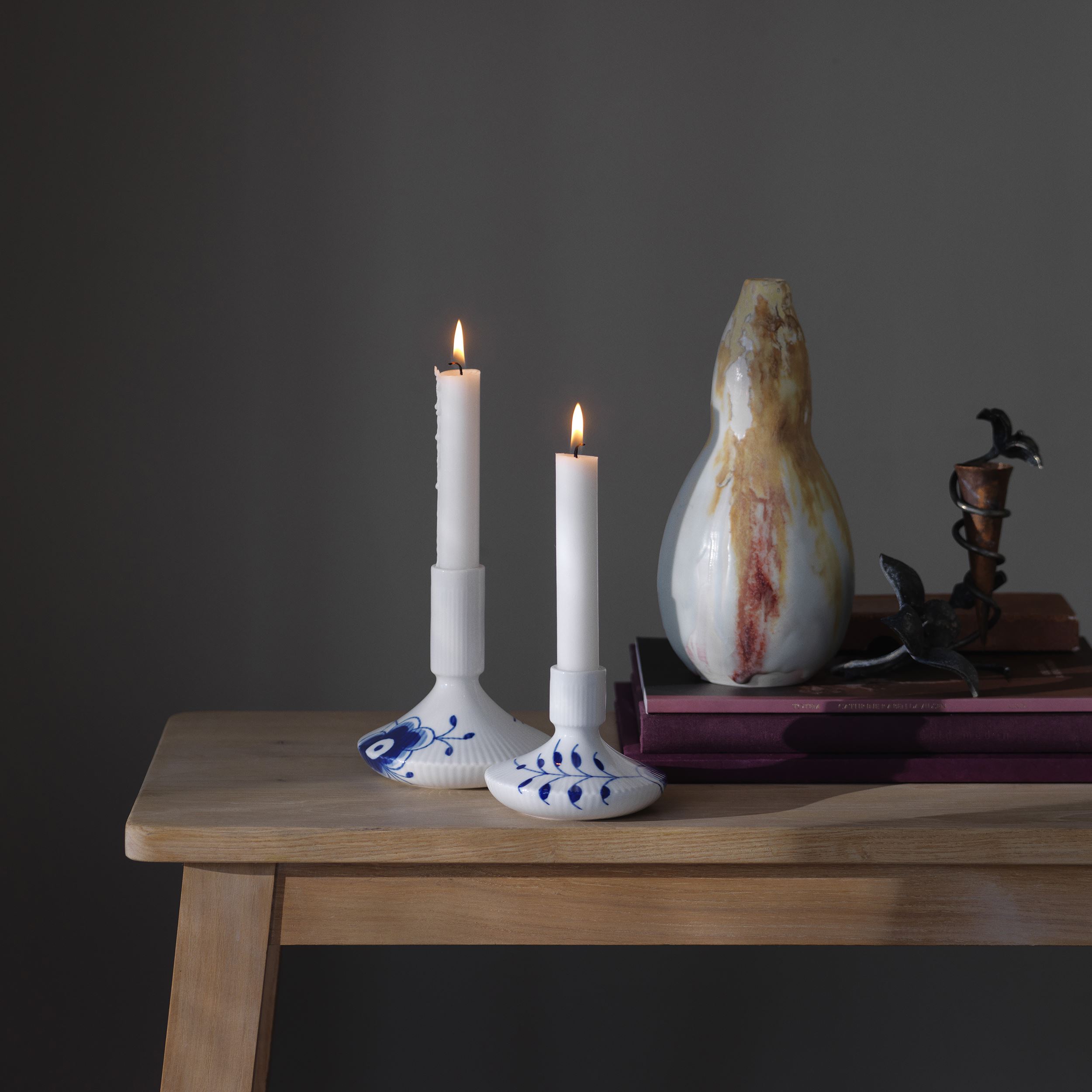 Blue Fluted Mega Candle Holder, 8 cm | Royal Copenhagen