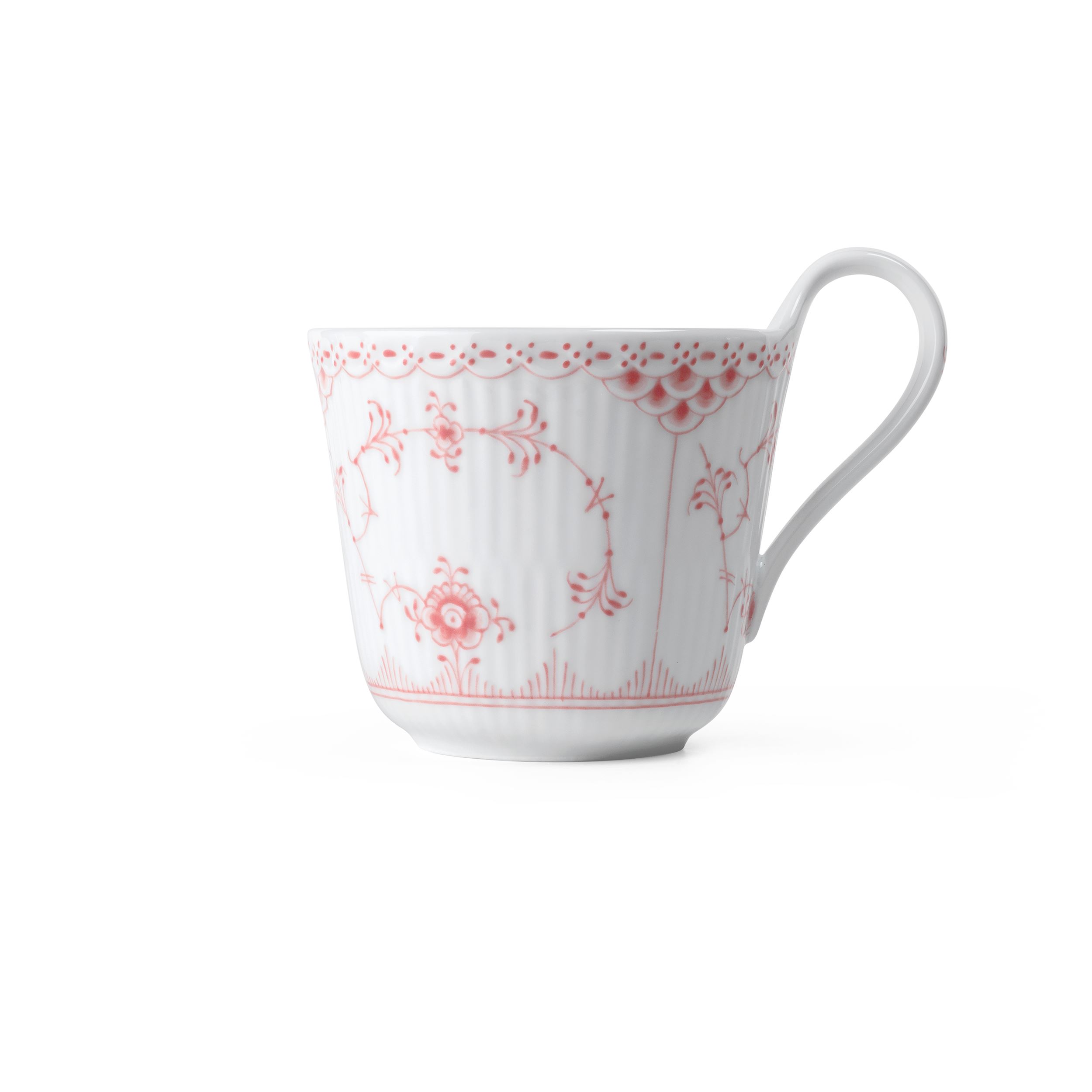 Coral Fluted Half Lace High Handle Cup, 33 cl | Royal Copenhagen