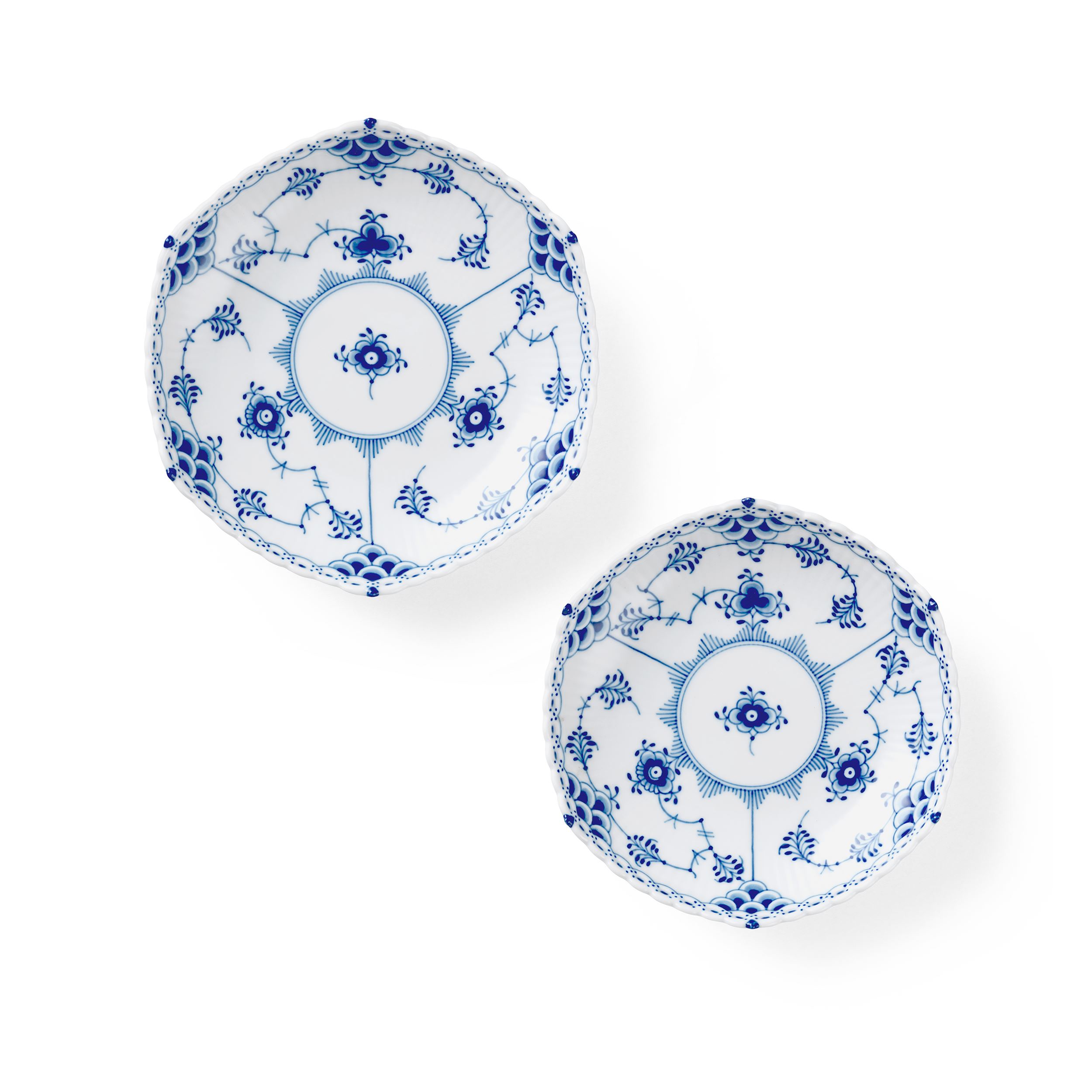 Blue Fluted Full Lace Shallow Bowl 13 cm, 15 cm, 2 pcs | Royal Copenhagen