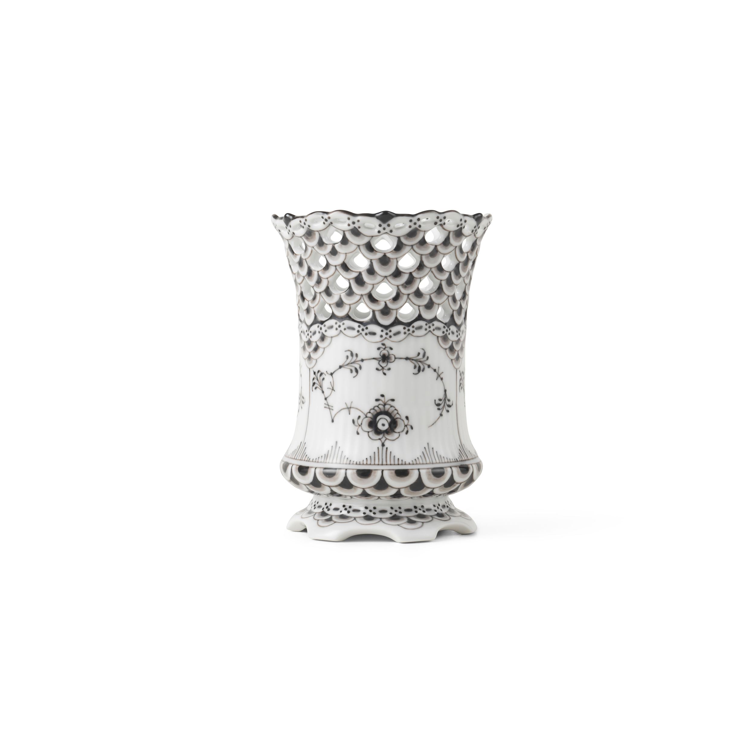 Black Fluted Full Lace Vase, 11 cm | Royal Copenhagen