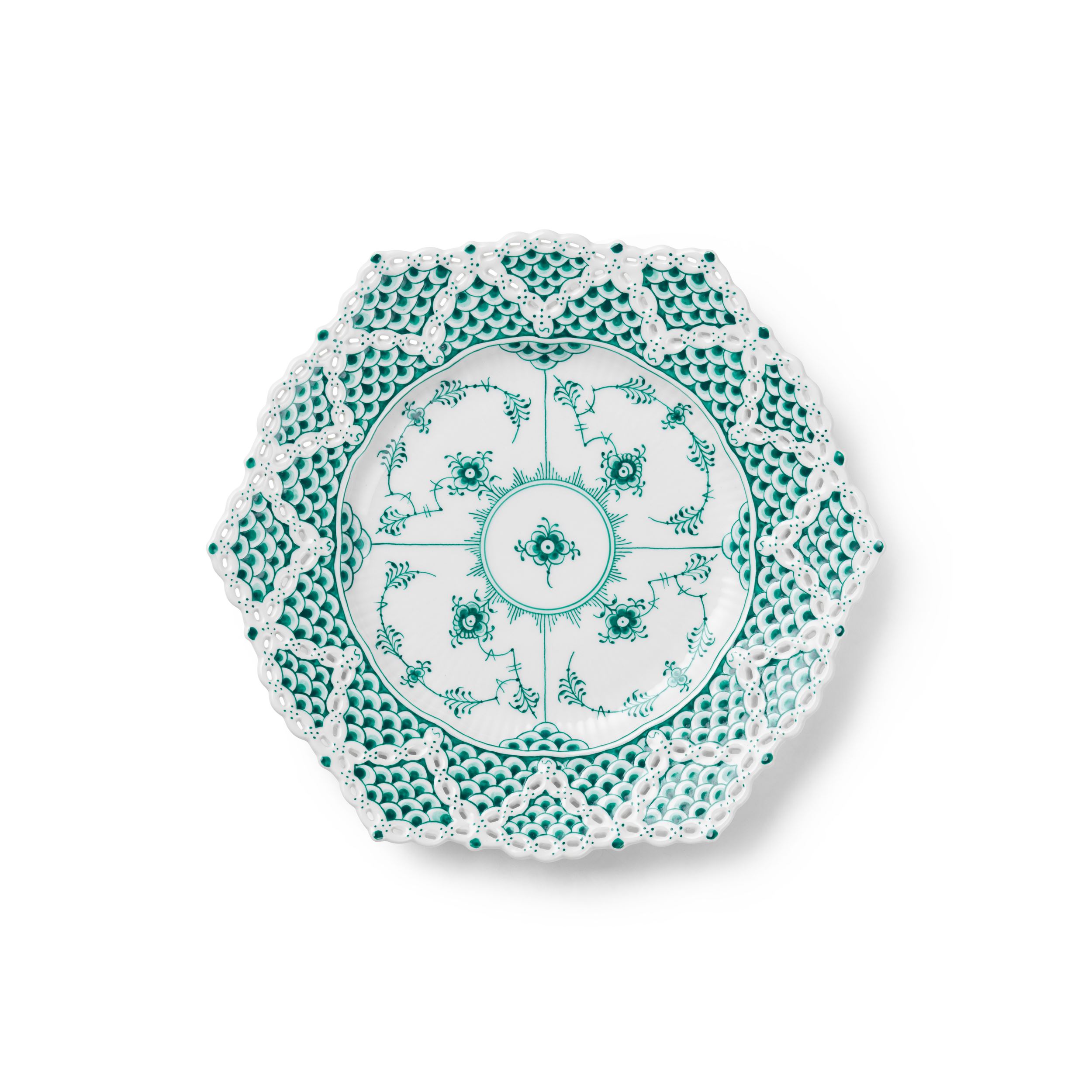 Emerald Green Fluted Full Lace Plate with Lace Border, 21 cm | Royal ...